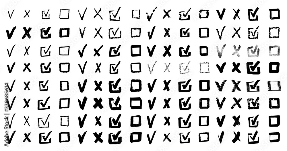 Doodle check marks. Hand drawn checkbox, examination mark and checklist ...