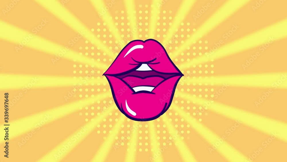 Hand drawing animation animated lips kiss. Cartoon looping animation in ...