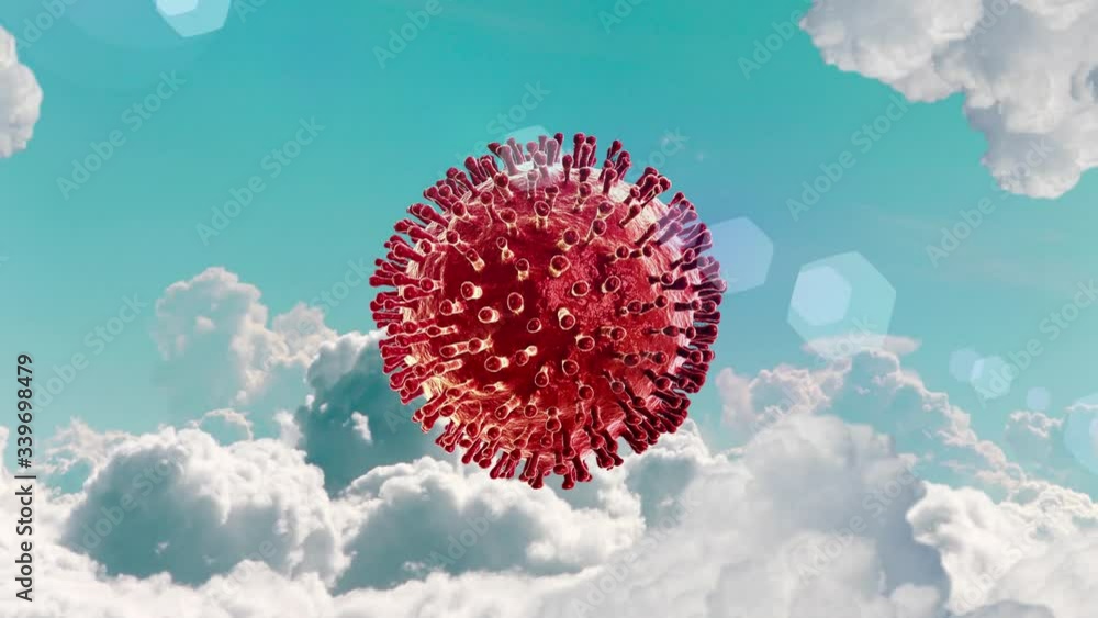 Stockvideon The virus flies in the clouds. 3d animation of coronavirus ...