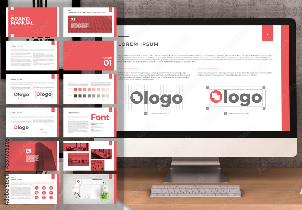 Red and White Digital Brand Manual Layout Stock Template | Adobe Stock
