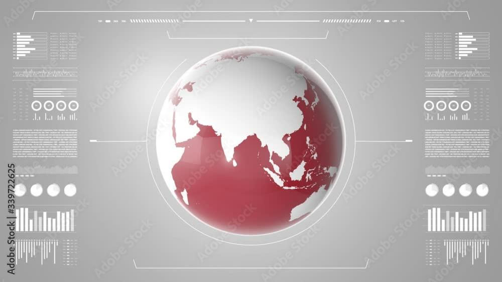 Earth globe rotating and UHD infographics data chart, numbers and ...