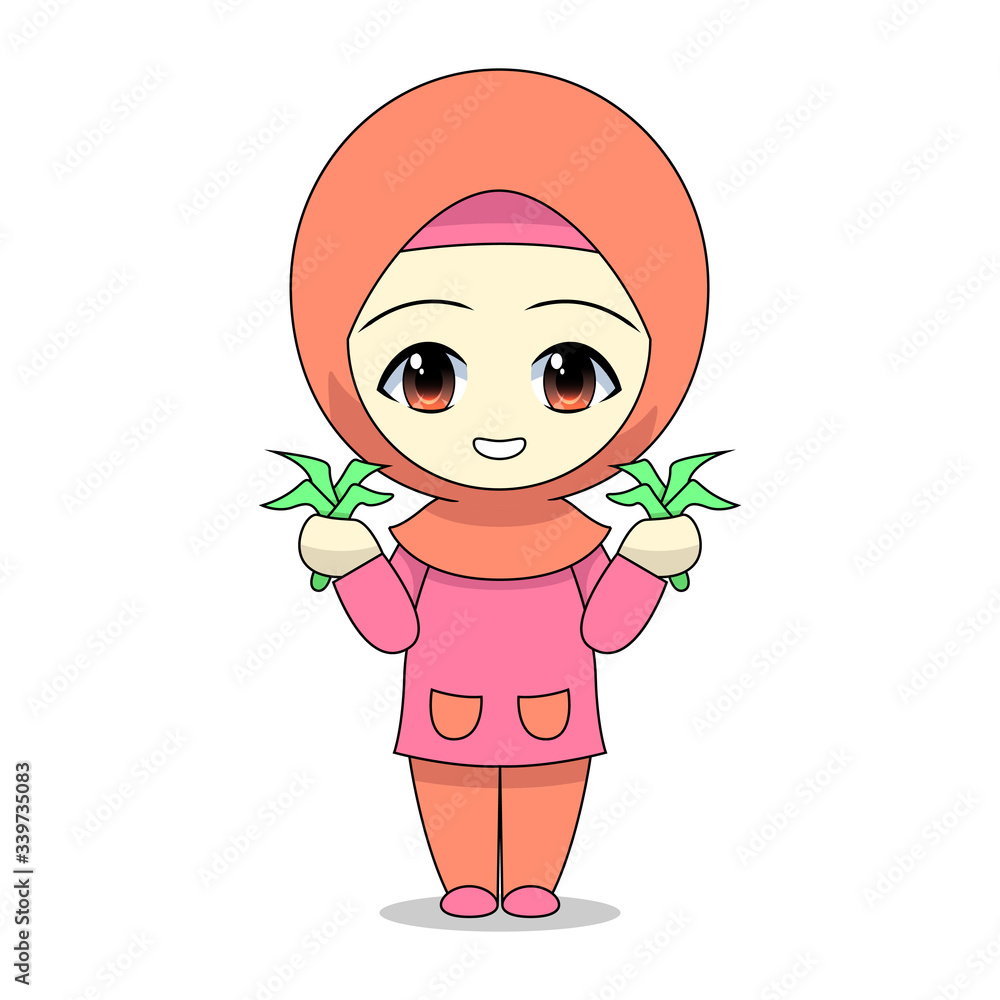 Cartoons of Muslim women farming. Daily fun activities. Vector ...