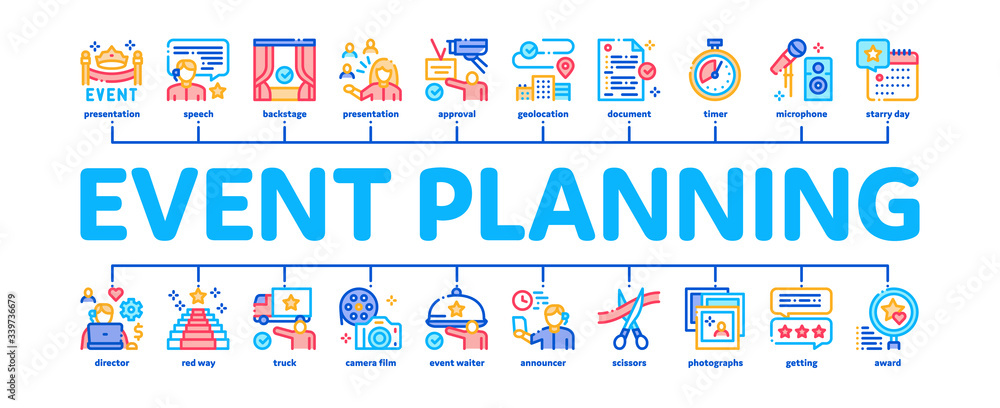 Event Party Planning Minimal Infographic Web Banner Vector. Planning ...