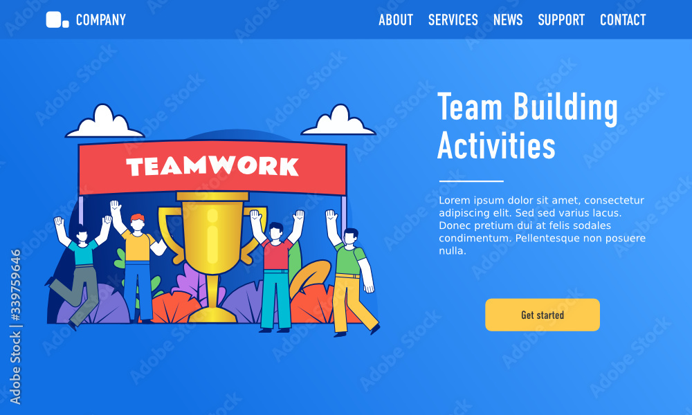 Teamwork, team building activities or games concept. Small people stand ...