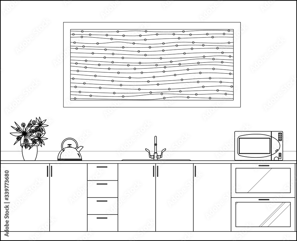 Kitchen and pantry side elevation drawing complete with cabinets ...