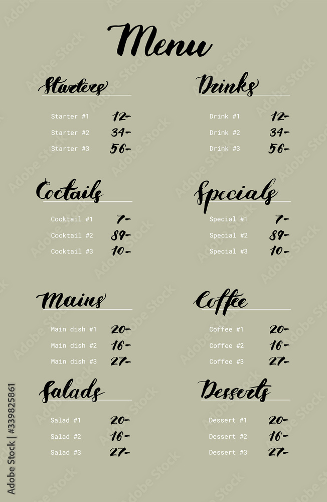 Restaurant brochure vector, menu design. Vector cafe template with hand ...