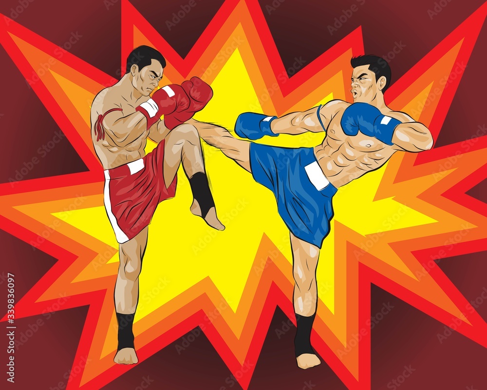 Thai boxing. Fighting. Muay thai. line hand drawn. vector illustration ...