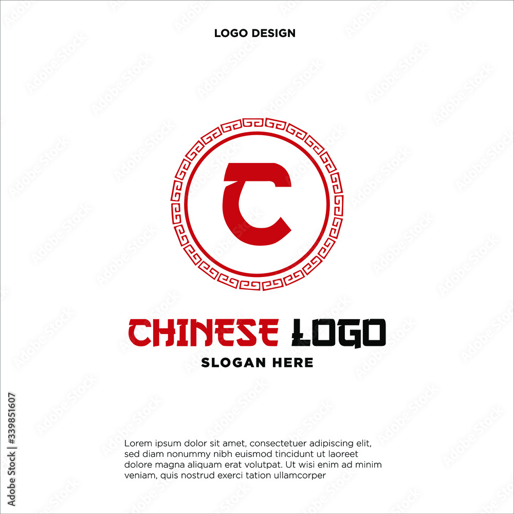 Letter C chinese Logo Design with ancient circle border frame motif ...
