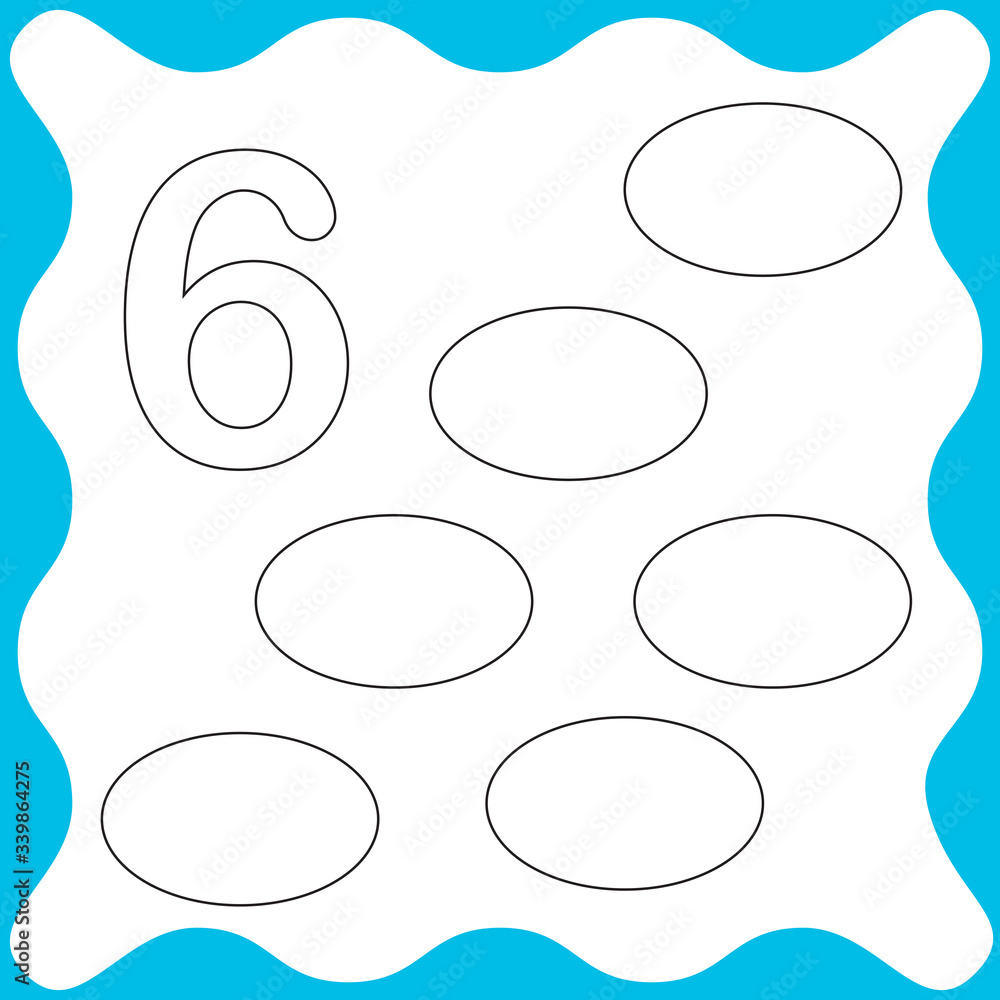 Card number 6 (six) and oval. Learning numbers and geometric shapes ...