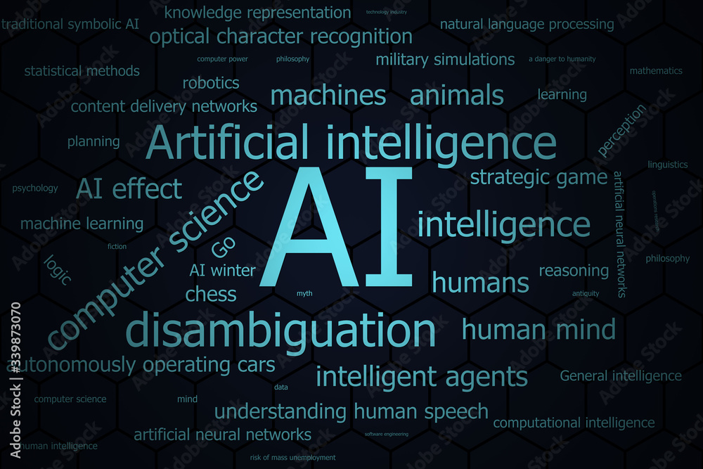 AI or Artificial intelligence word cloud for use as background in color ...