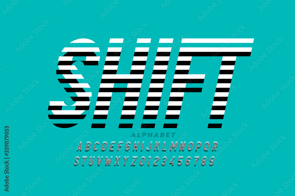 Shifted font with optical color mixing style, alphabet letters and ...