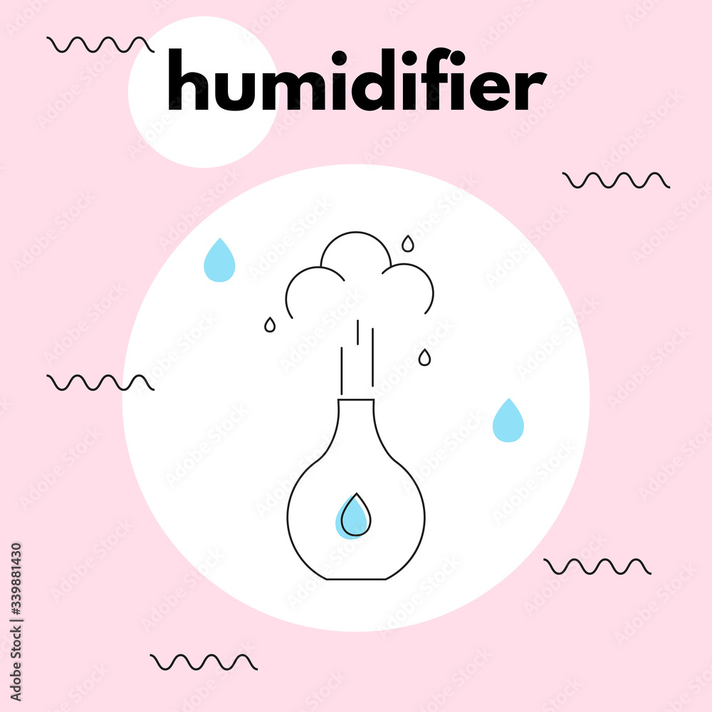 Humidifier. Poster with graphic elements and the icon of the humidifier ...
