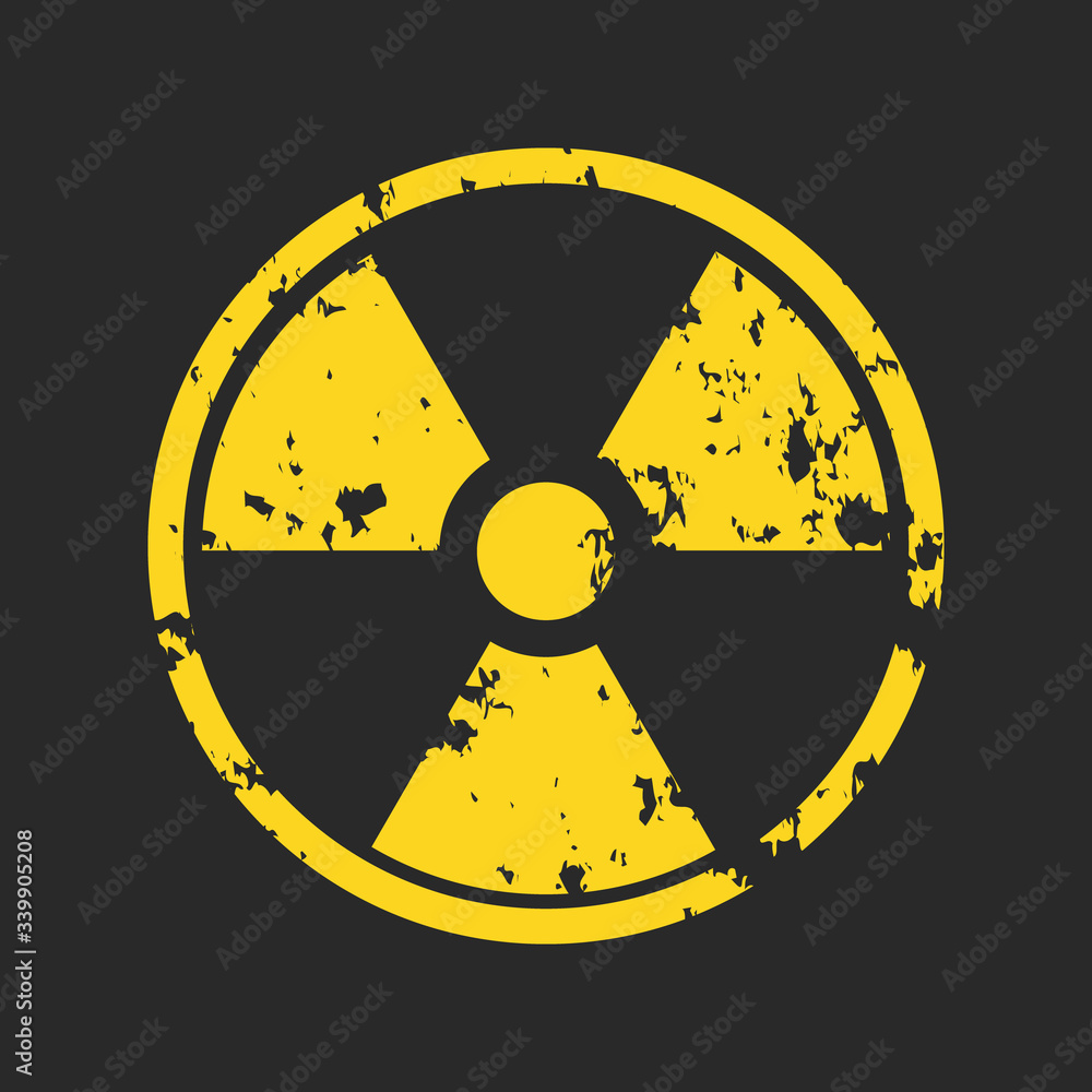 Vector illustration of grunge yellow radioactive hazard warning sign ...