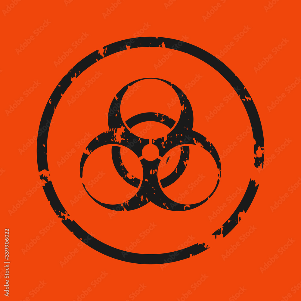 Vector illustration of a grunge biohazard warning sign. An infected ...