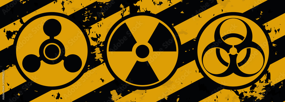 Warning signs, symbols. Danger, poison, biohazard, electricity, high ...