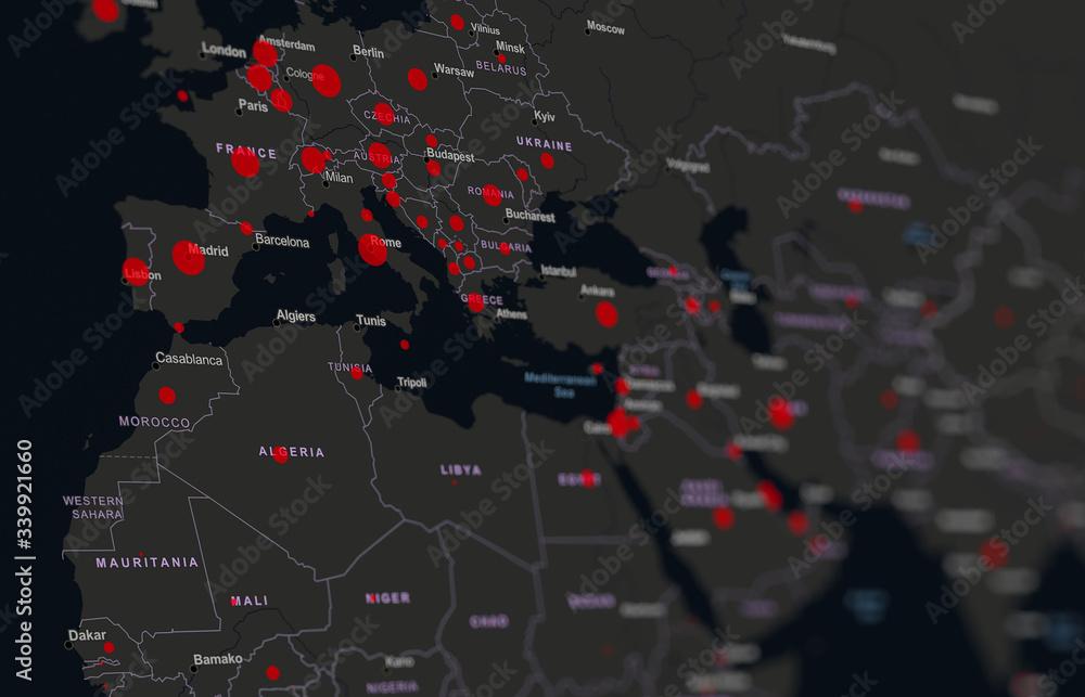 Map of Europe with coronavirus infected zones. Map of Coronavirus ...