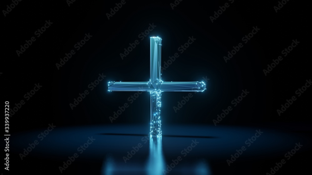 3d rendering wireframe neon glowing plus symbol on black background ...