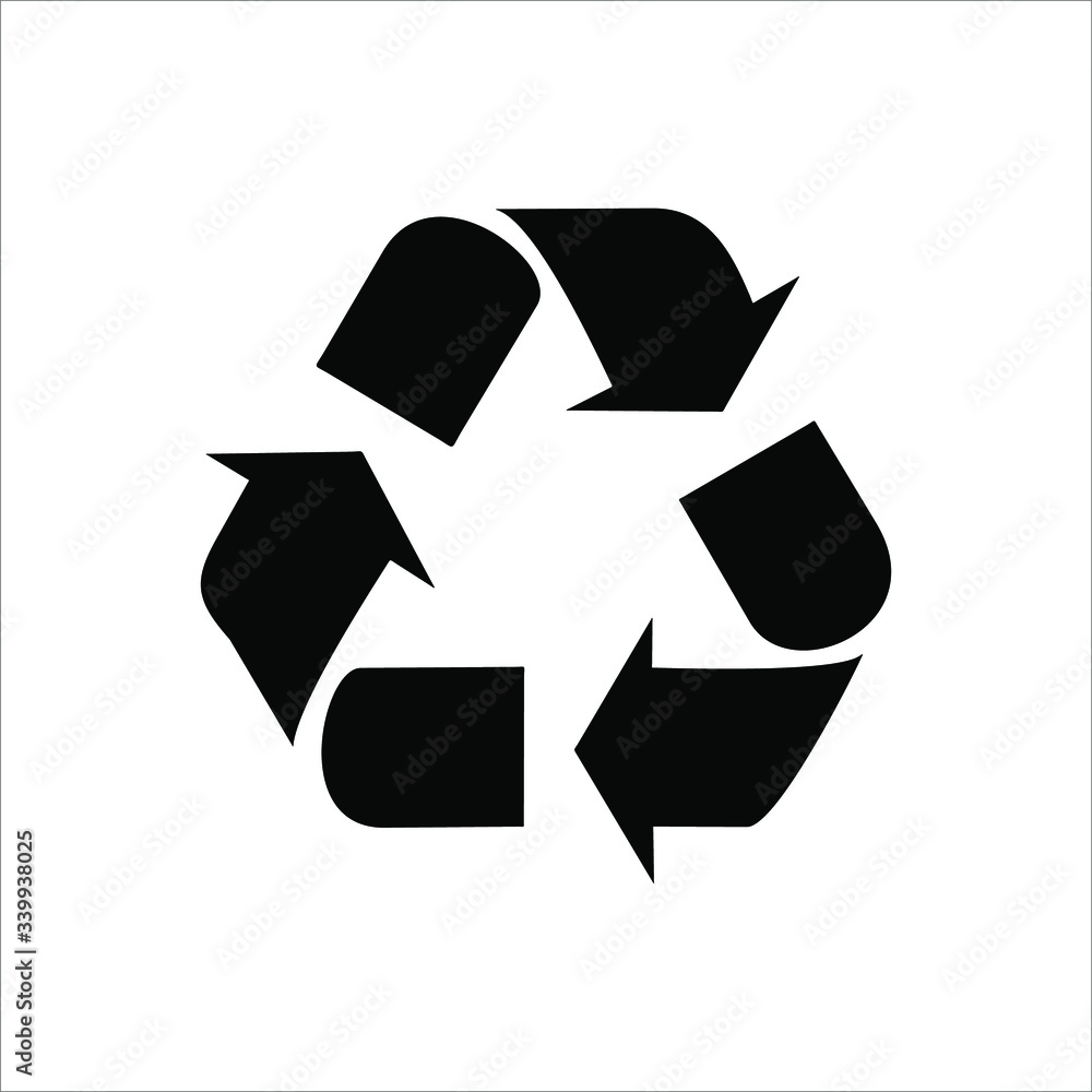 Recycle sign isolated on white background. Three black arrows circulate ...