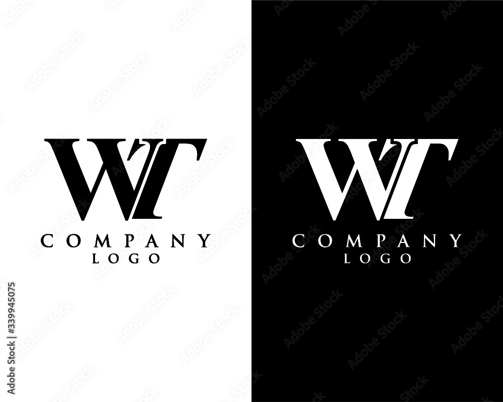 initial WT, TW letter logo type company name black and white design ...