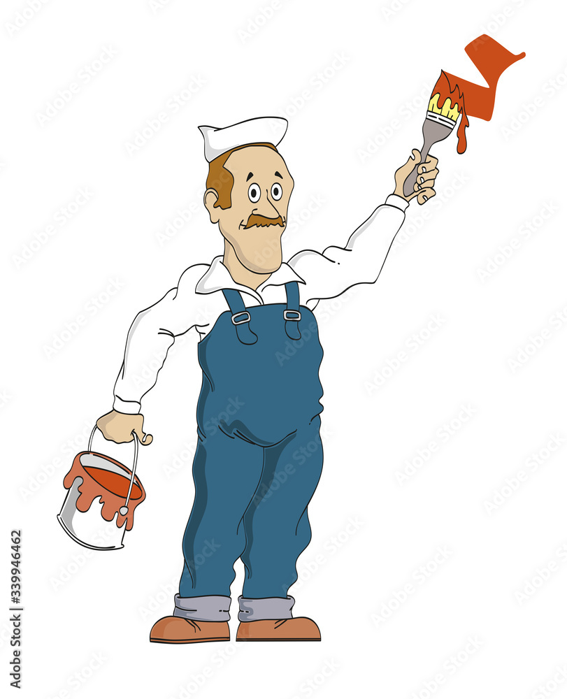 Isolated cute character painter man with moustache standing painting ...