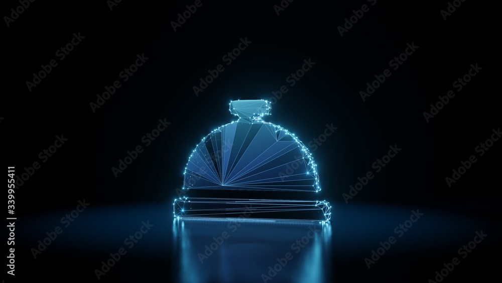 3d rendering wireframe neon glowing symbol of concierge bell on black ...
