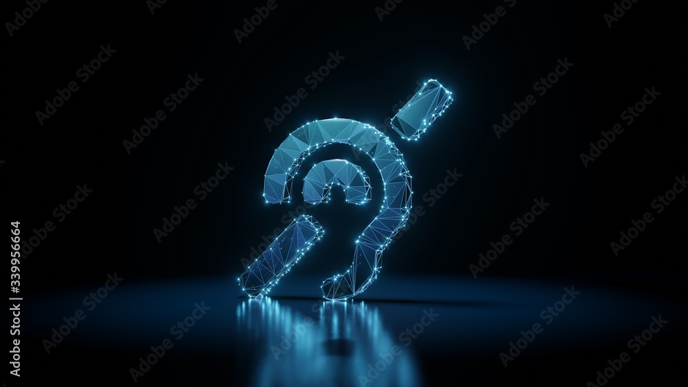 3d rendering wireframe neon glowing symbol of deaf on black background ...