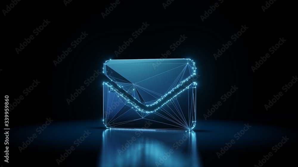 3d rendering wireframe neon glowing symbol of envelope on black ...