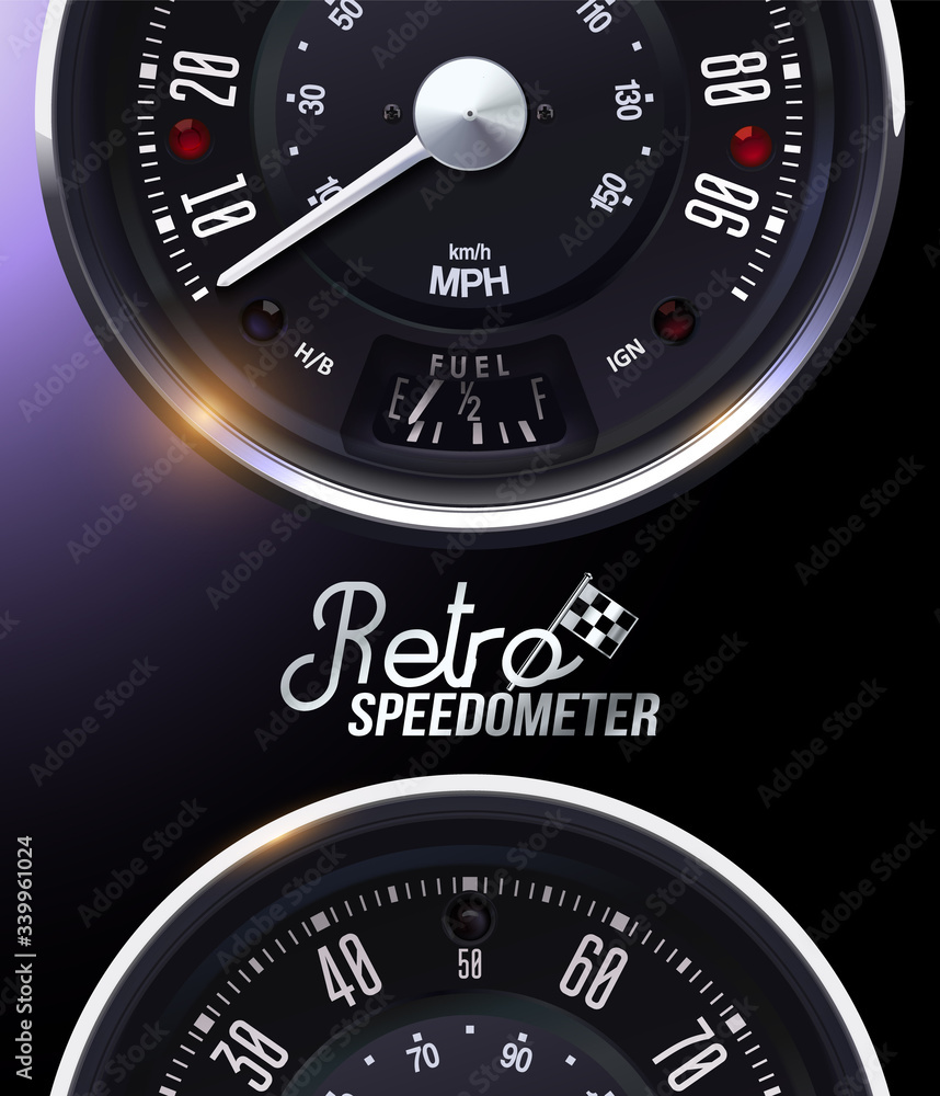 Retro Speedometer. Tachometer. Realistic vector. Vintage car ...