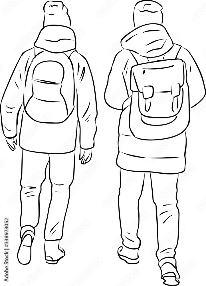 Vector outline drawing of two teen boys going outdoors Stock Vector ...