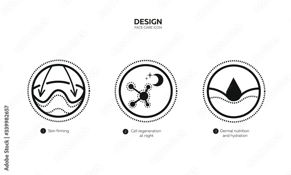 Skin care icons set. Icon skin strengthening, cell regeneration at ...