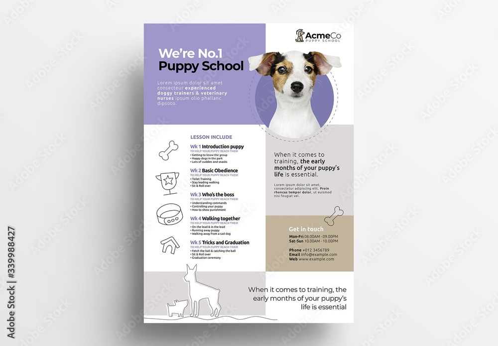 Puppy School Flyer Layout Stock Template | Adobe Stock