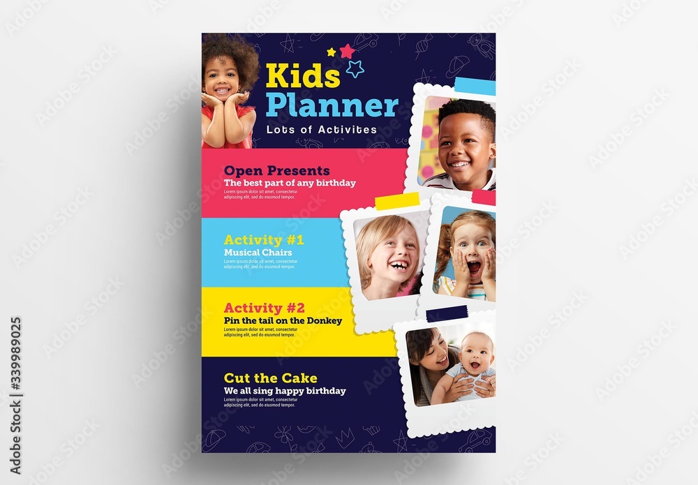 Kids Party Event Poster Flyer Layout Stock Template | Adobe Stock