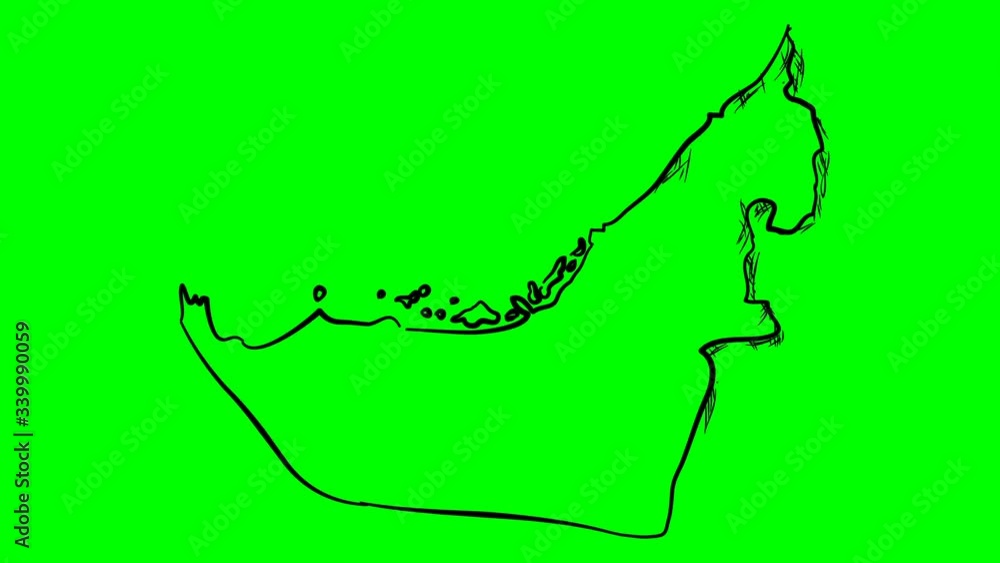 United Arab Emirates drawing outline map green screen isolated Stock ...