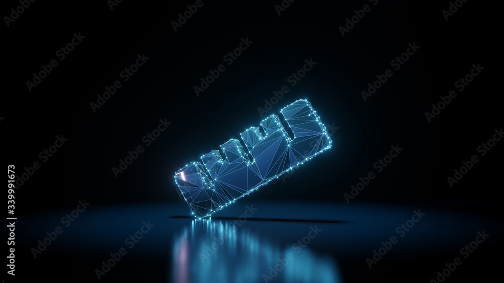 3d rendering wireframe neon glowing symbol of ruler on black background with reflection Stock ...