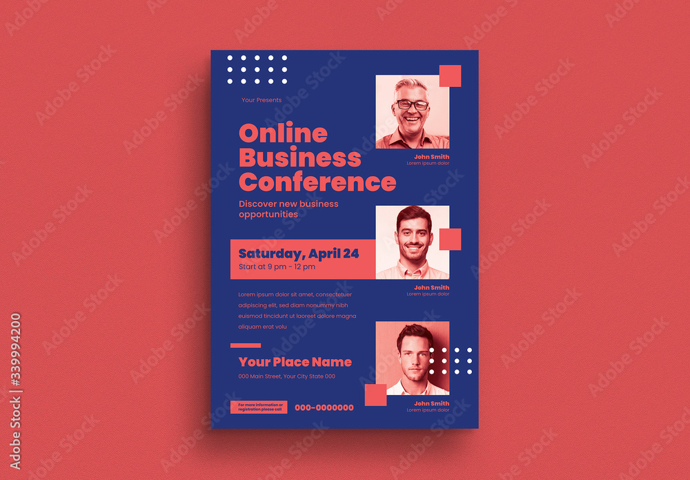Monochrome Business Conference Flyer Layout Stock Template | Adobe Stock