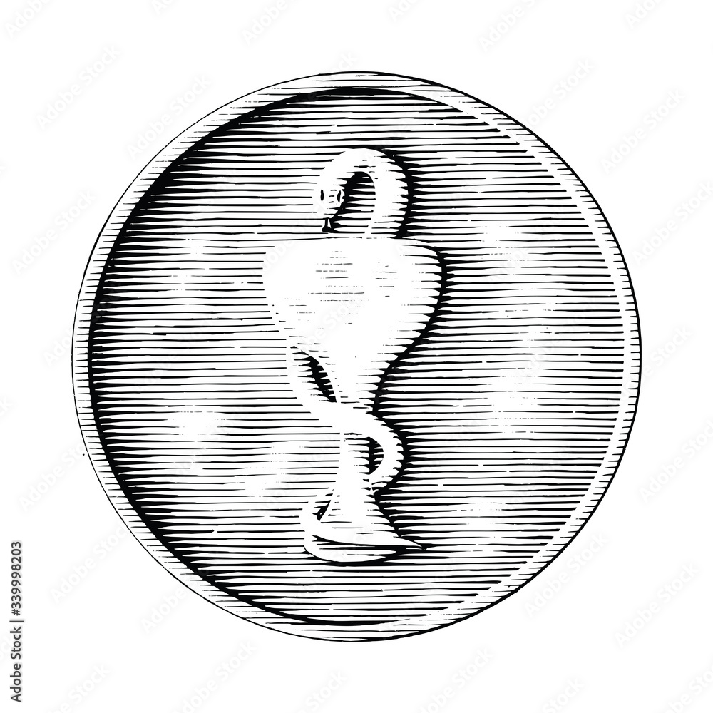 The Bowl of Hygeia hand drawing vintage style black and white clipart ...