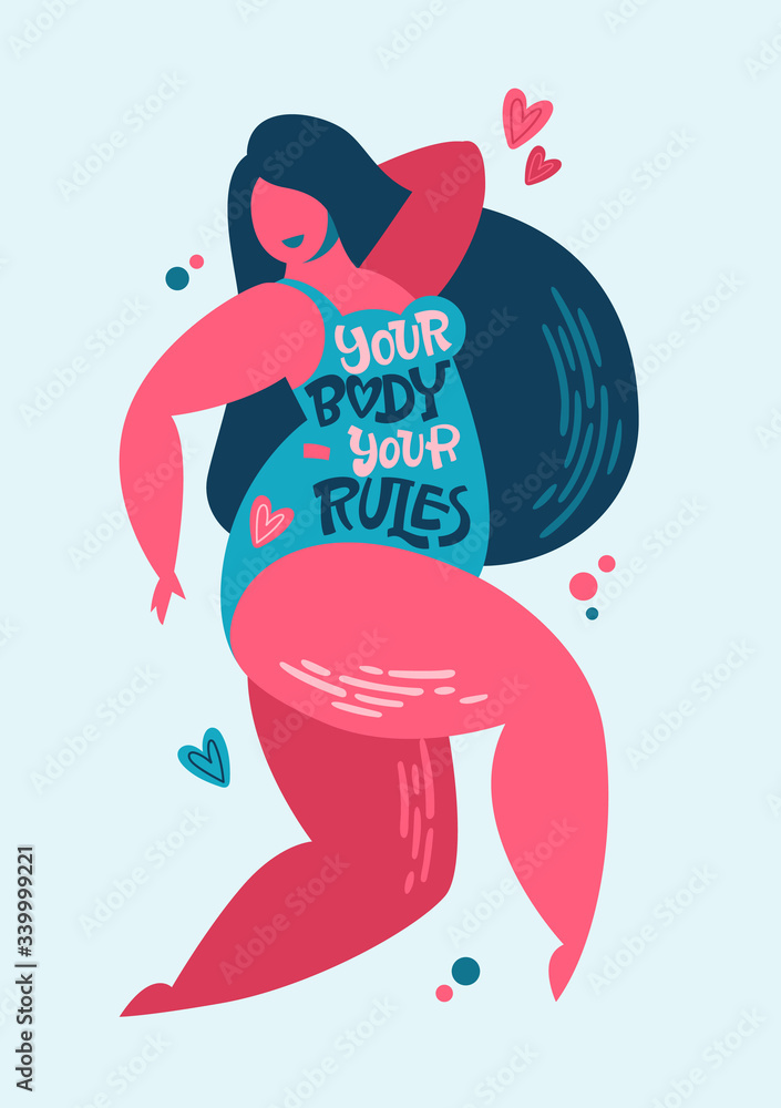 Your body - your rules - Body positive lettering design. Hand drawn ...