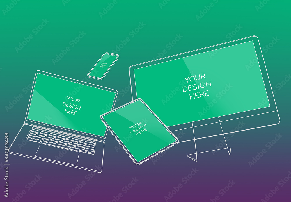 Wireframe Multi-Device Mockup with Editable Background Stock Template ...
