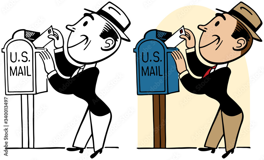 A cartoon of a mailman a letter in a mailbox. Stock Vector | Adobe Stock