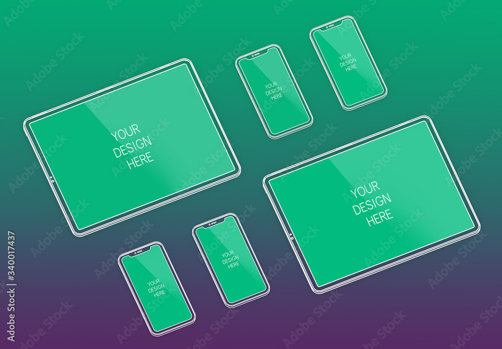 Wireframe Multi-Device Mockup with Editable Background Stock Template ...