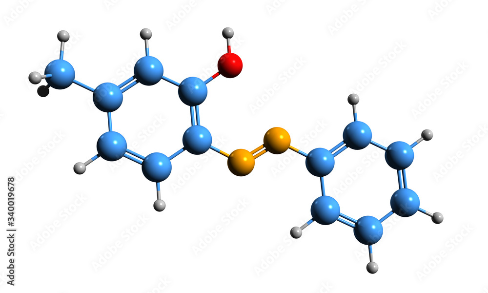 3D image of 2-hydroxy-4-methylazobenzene skeletal formula - molecular ...