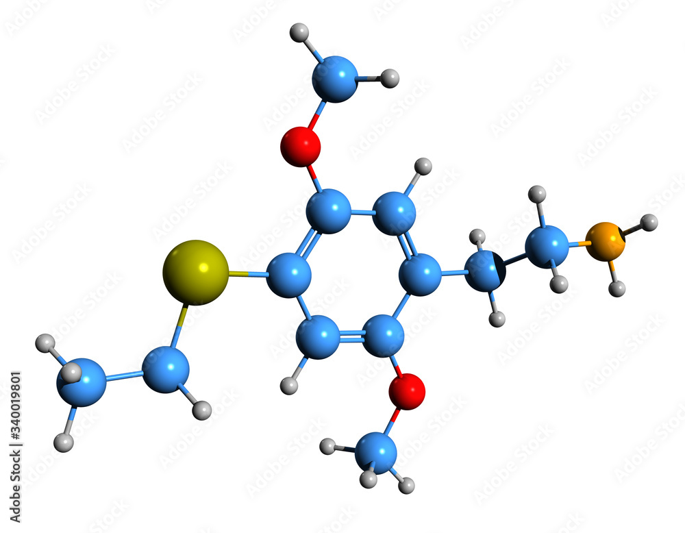 3D image of 2C-T-2 skeletal formula - molecular chemical structure of ...
