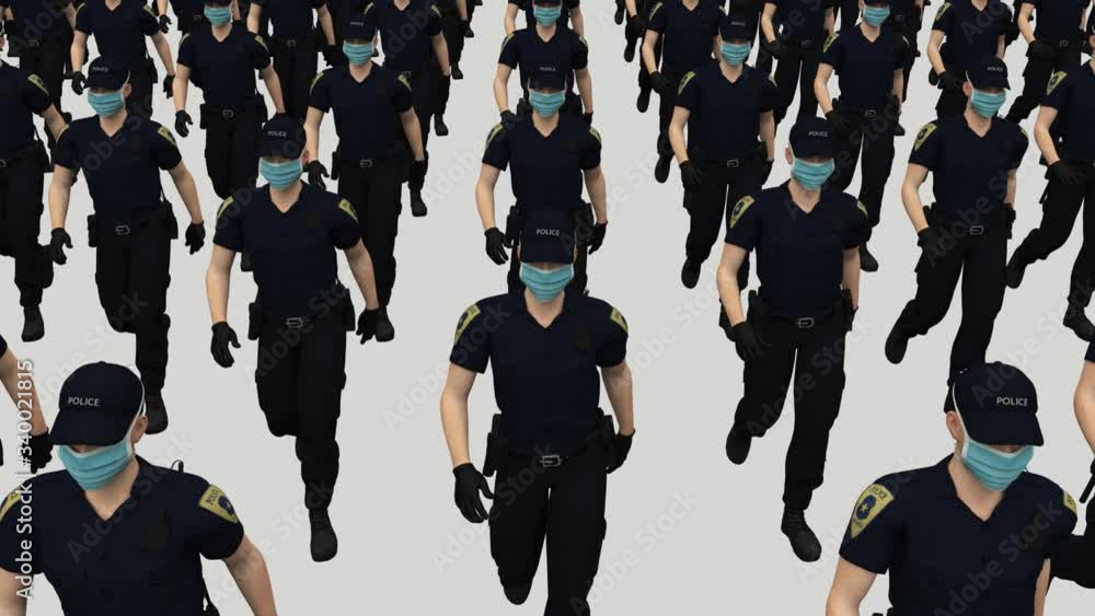 a crowd of polices marches, animation, transparent background,loop ...