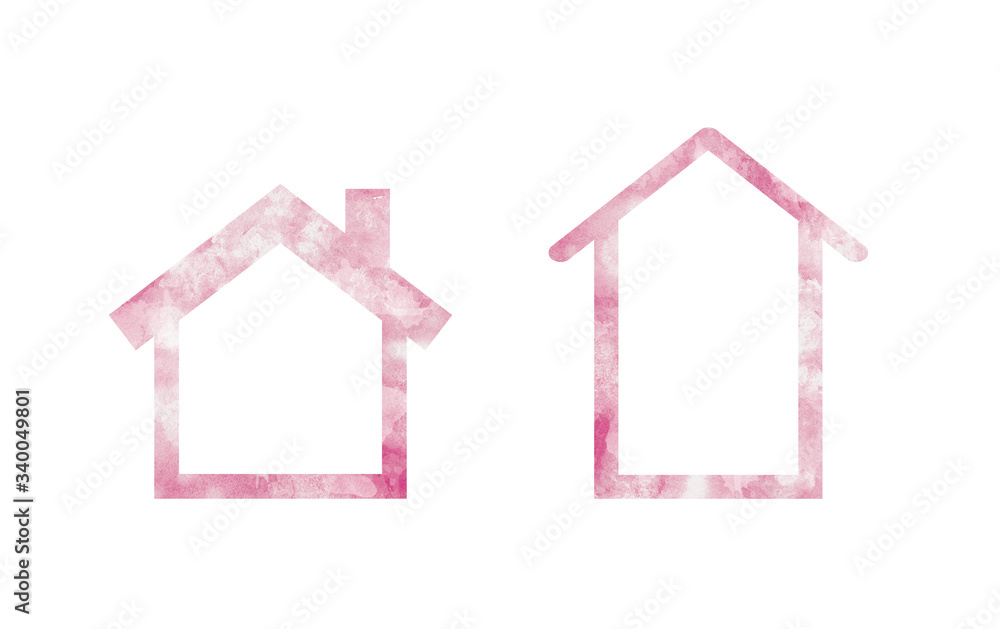 Watercolor pink logos of houses isolated on white background. Flat ...
