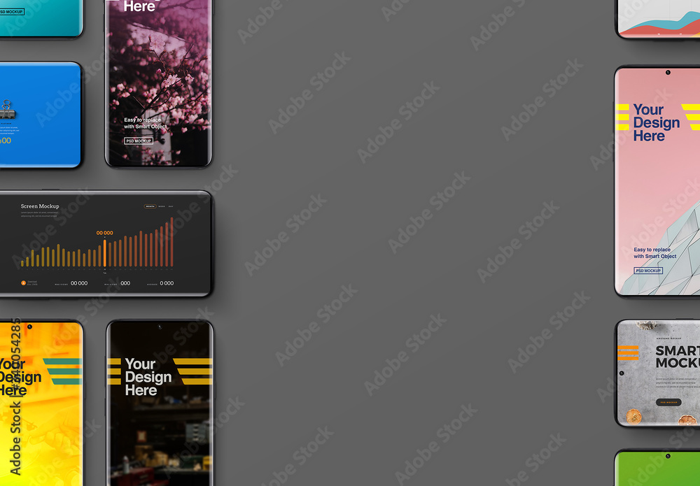 Landscape and Portrait Smartphones Mockup Stock Template | Adobe Stock