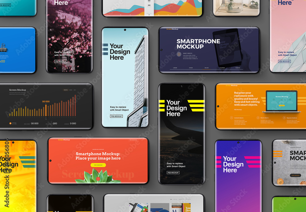 Landscape and Portrait Smartphones Mockup Stock Template | Adobe Stock