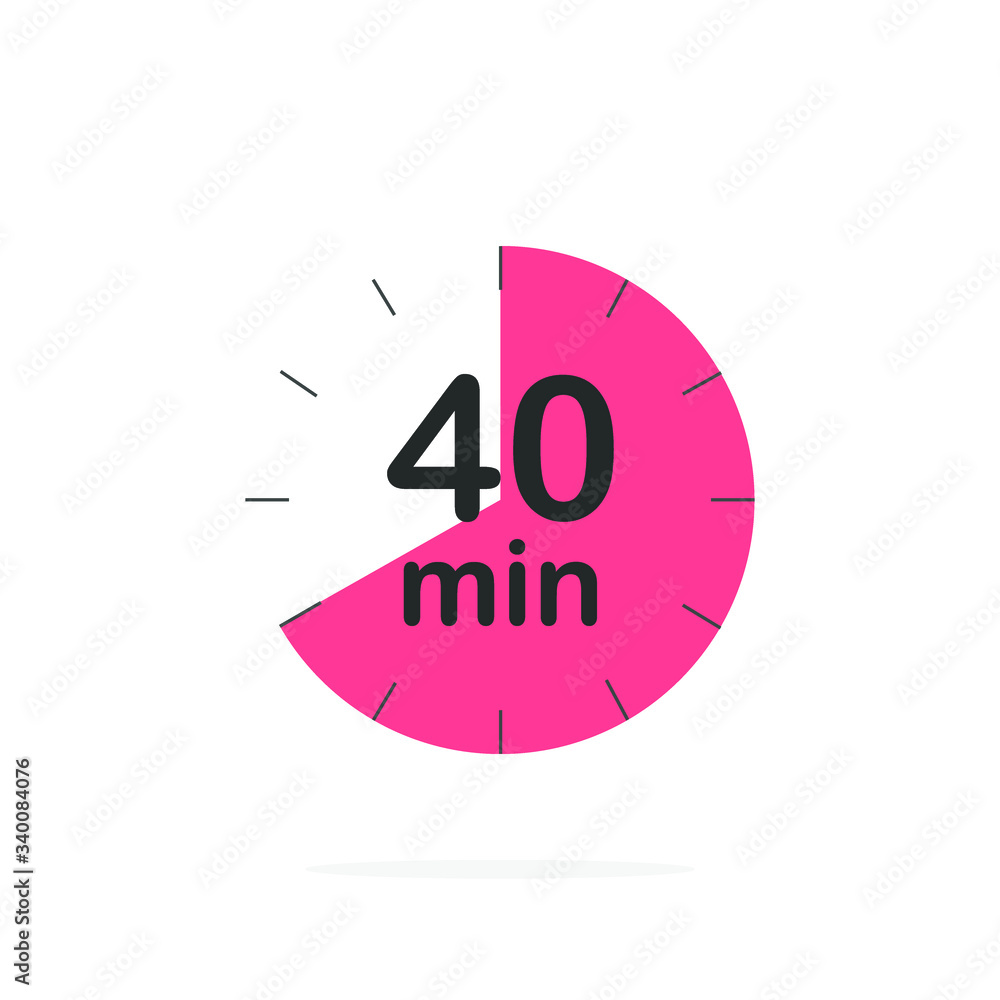 40 minutes timer. Stopwatch symbol in flat style. Editable isolated ...