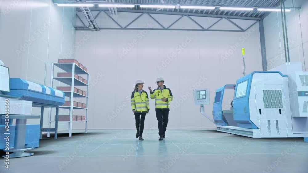 Two Engineers Walk Through Factory Workshop with Augmented Reality ...