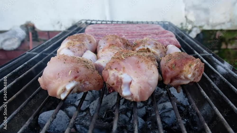 Traditional South African Braai Meat on the barbeque grill charcoal ...