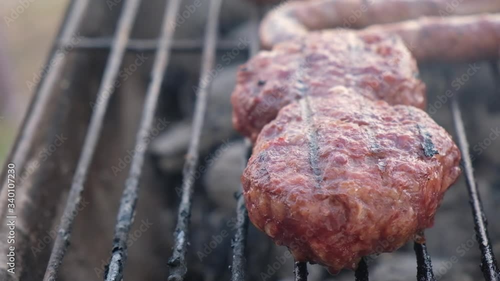 Traditional South African Braai Meat on the barbeque grill charcoal ...